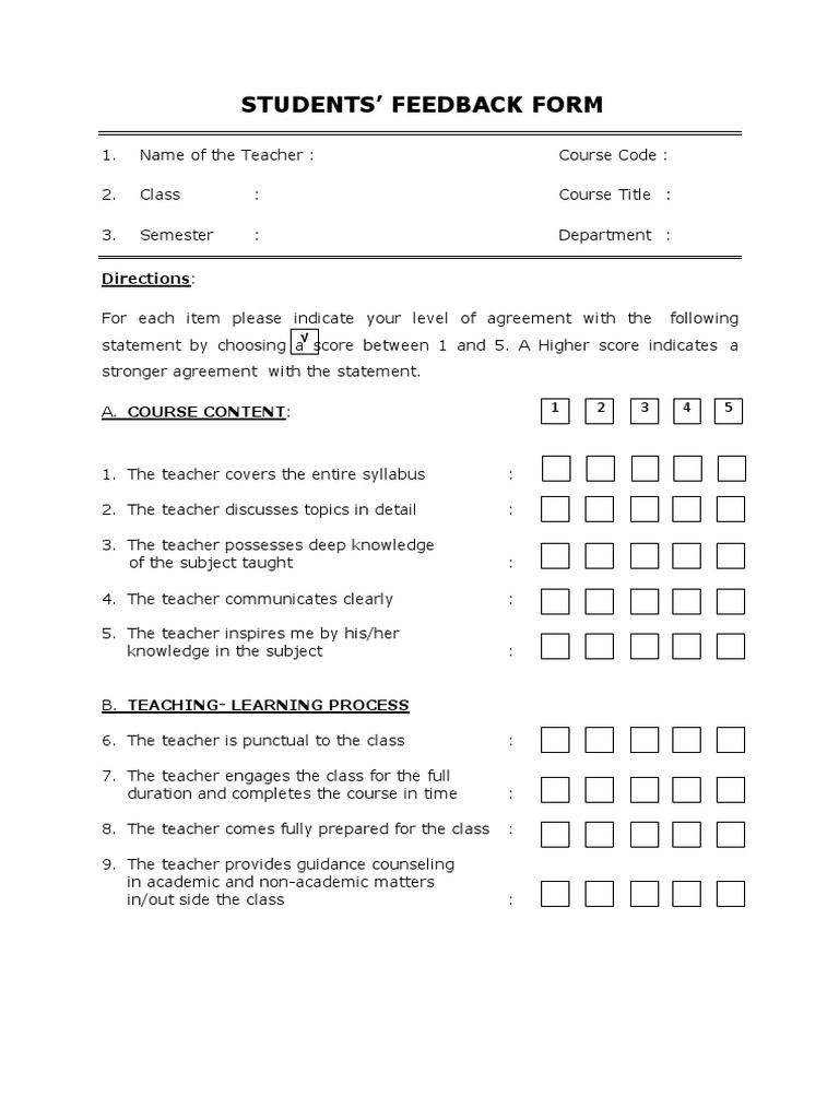 Student Feedback Form | Download Free PDF | Teachers | Curriculum
