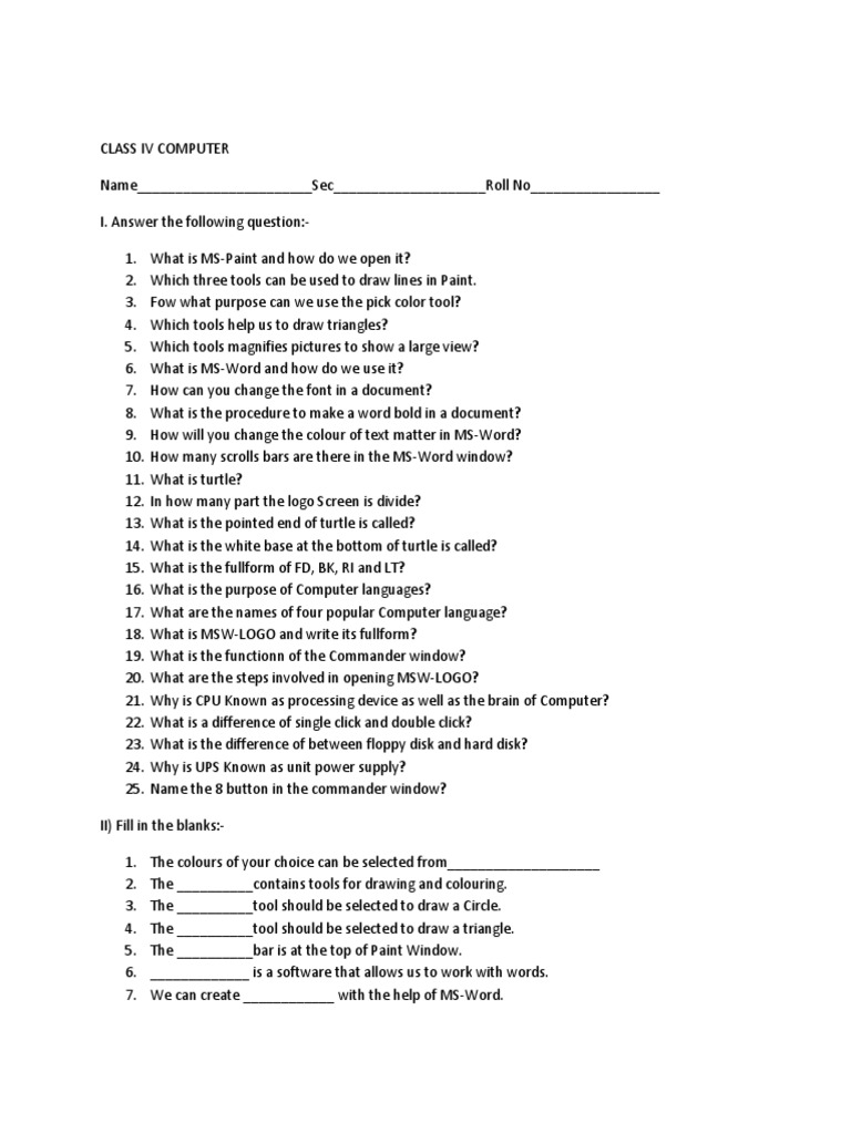 Class IV Computer | PDF | Media Technology | Computing