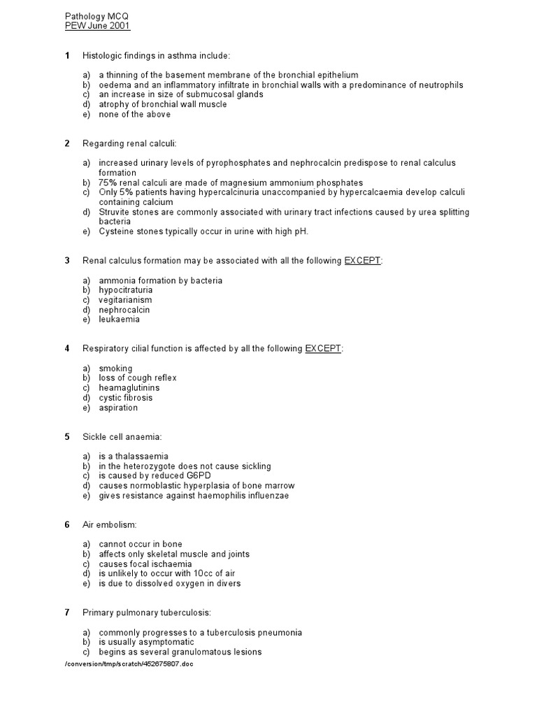 2001 Pathology MCQ | PDF | Heart Failure | Diabetes