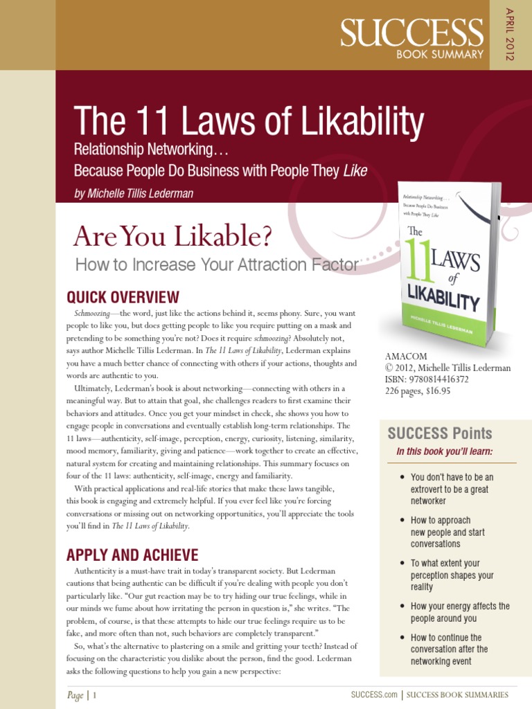 The 11 Laws of Likability Summary PDF | PDF | Authenticity (Philosophy ...
