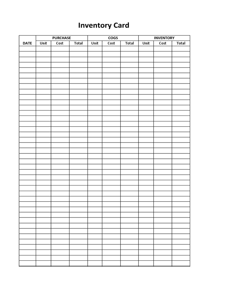 Inventory Card: Unit Cost Total Unit Cost Total Unit Cost Total | PDF