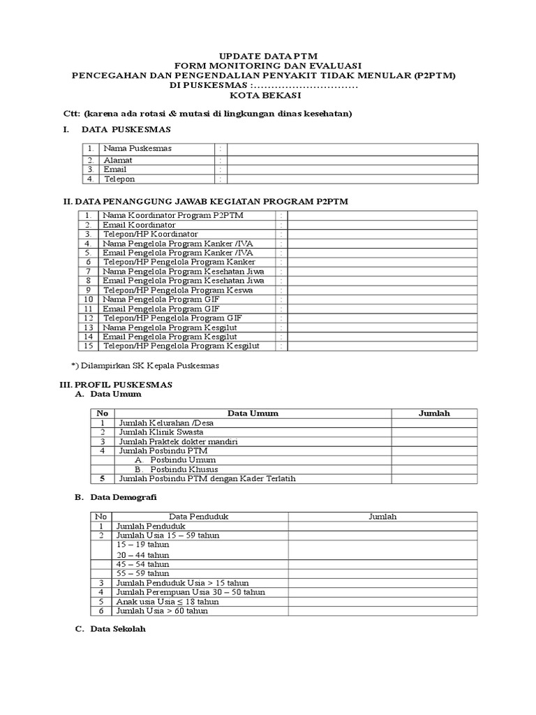 Form Monev Program PTM PKM Una | PDF