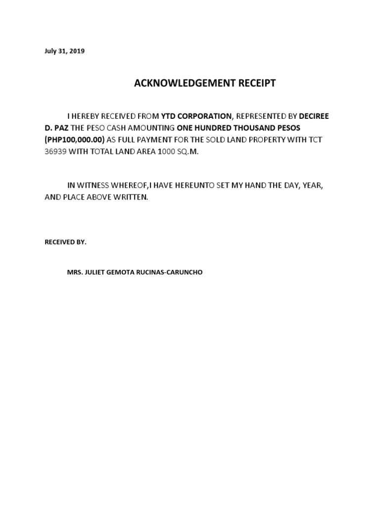 Acknowledgement Receipt | PDF