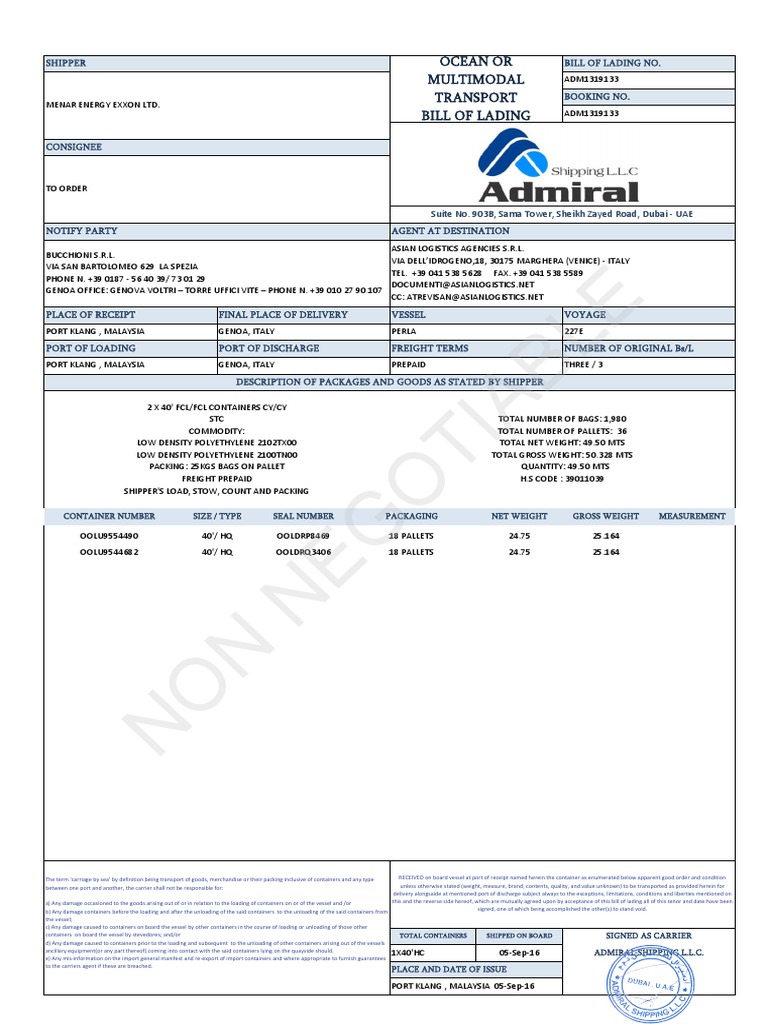 ADM1319133 | PDF | Cargo | Bill Of Lading