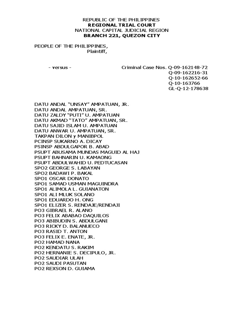 People of The Philippines vs. Datu Andal "Unsay" Ampatuan, JR., Et Al ...