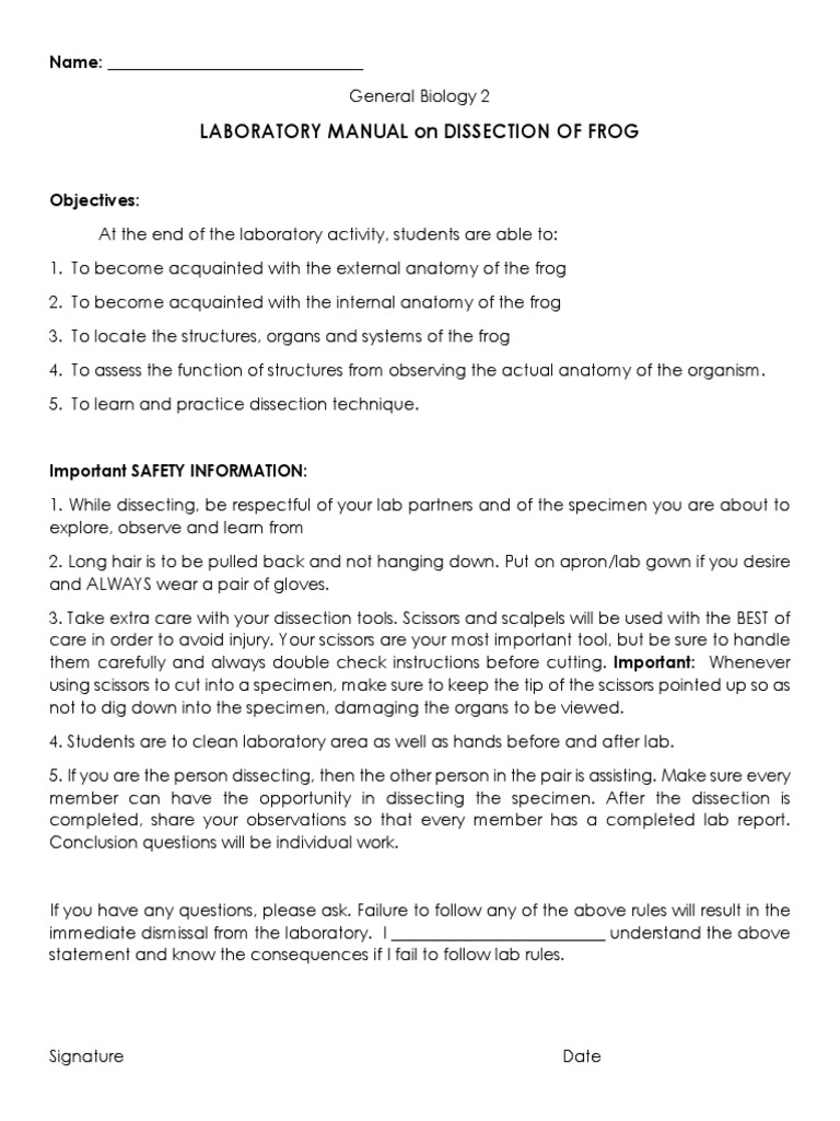 Laboratory Manual On Dissection of Frog | PDF | Anatomical Terms Of ...