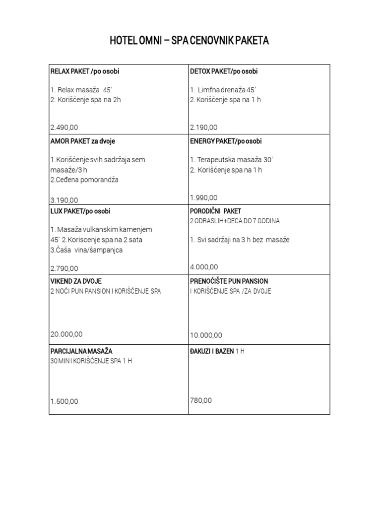 Omni Spa Cenovnik Paketi PDF | PDF