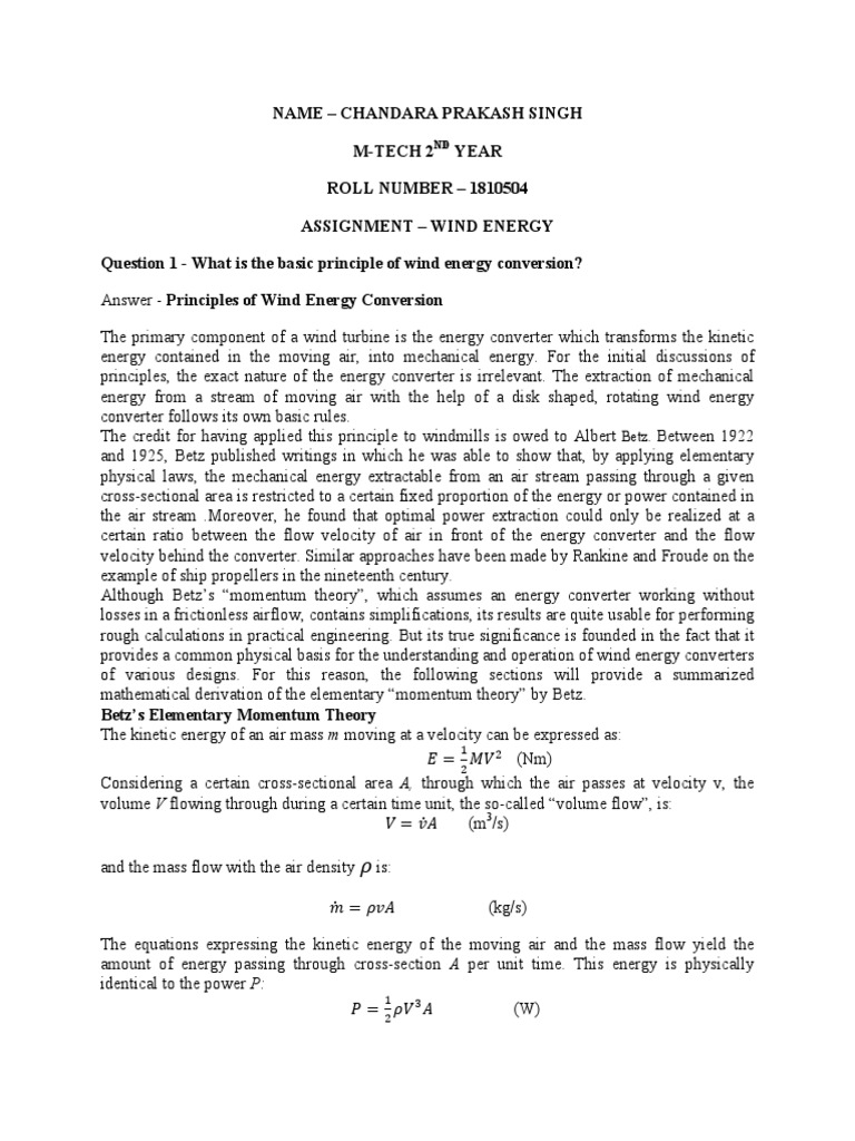 Wind Assignment | PDF | Turbine | Wind Power