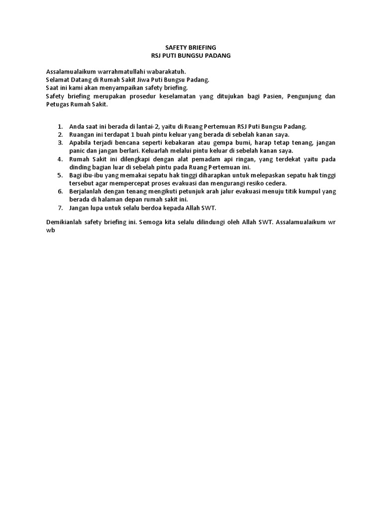Safety Briefing | PDF