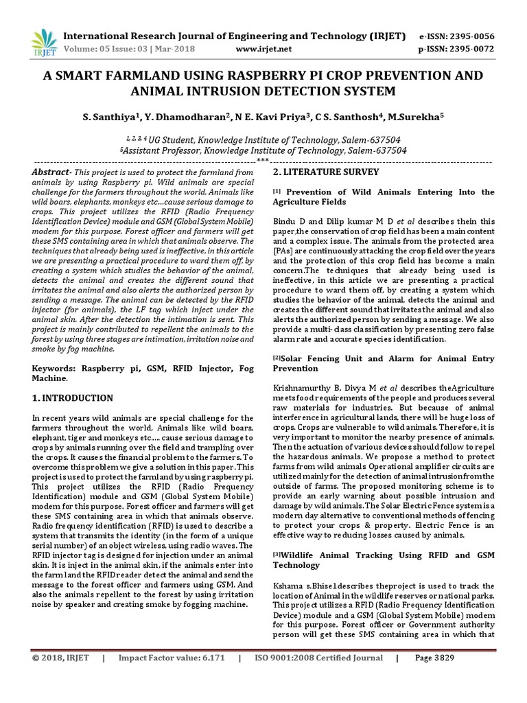 A Smart Farmland Using Raspberry Pi Crop Prevention and Animal ...