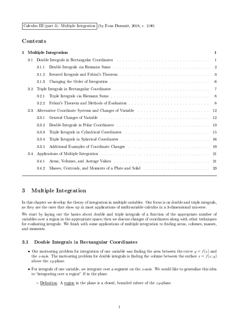 Evan Dummit - Multiple - Integration - Calculus III - 2018 PDF | PDF ...