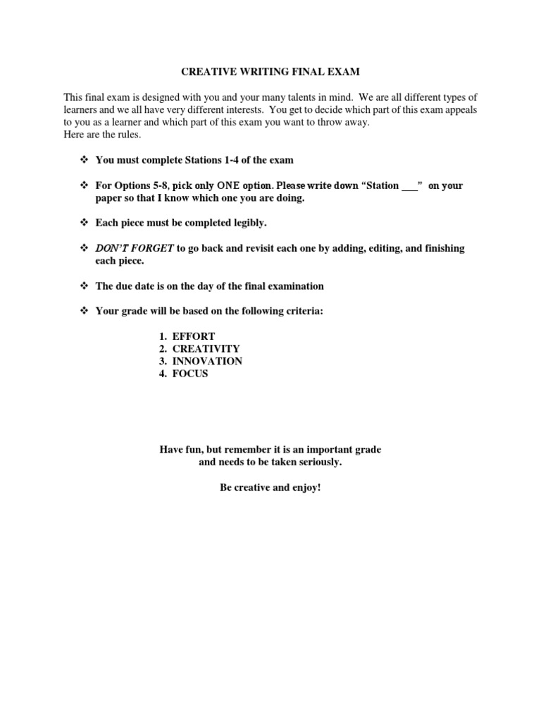 Creative Writing Final Exam | Download Free PDF | Poetry