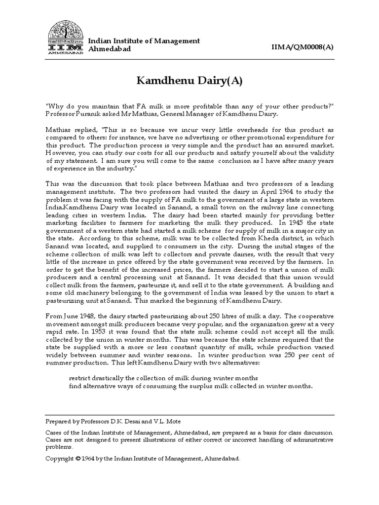 Kamdhenu (A) Case | PDF | Butter | Milk