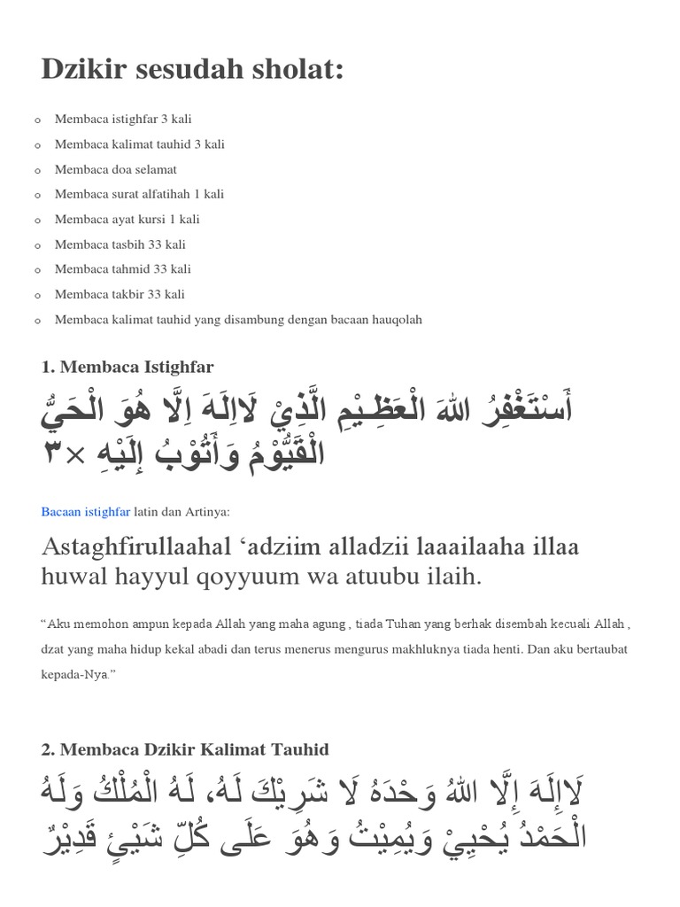 Dzikir Lengkap Setelah Sholat | PDF
