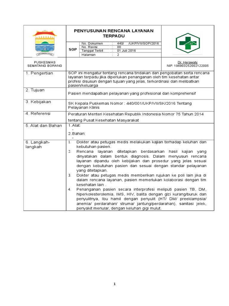 Sop Penyusunan Rencana Layanan Terpadu | PDF
