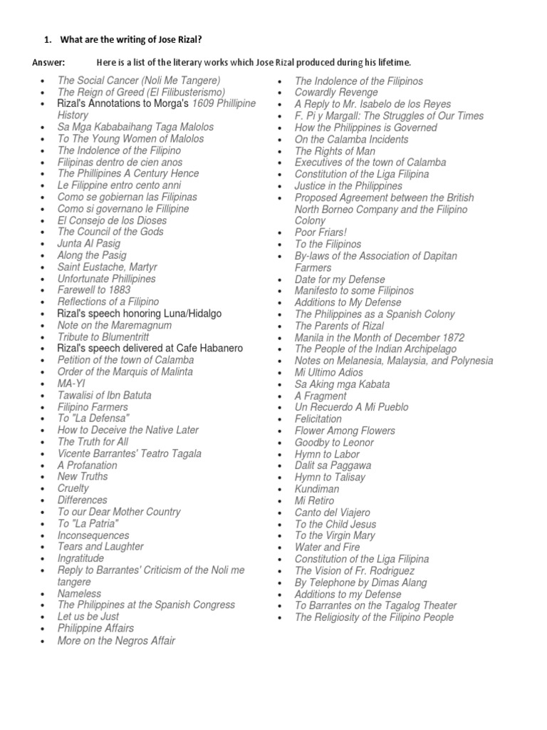 What Are The Writing of Jose Rizal | PDF | Philippines