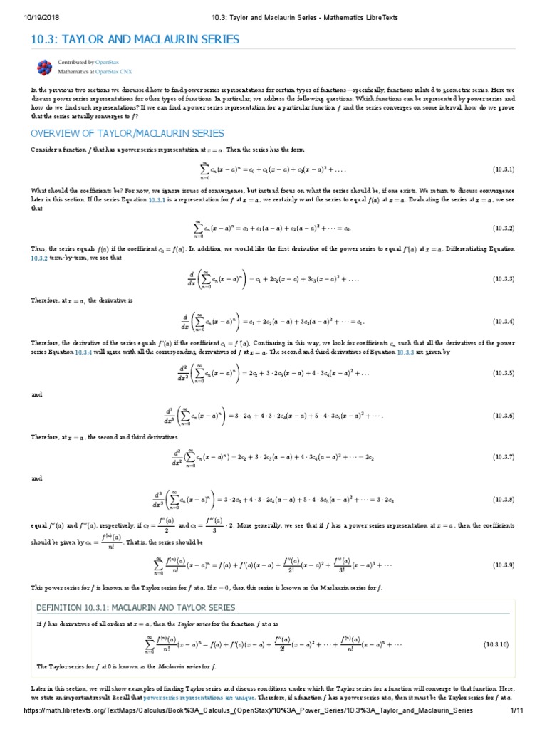 Taylor and Maclaurin Series - Mathematics LibreTexts PDF | PDF | Series ...