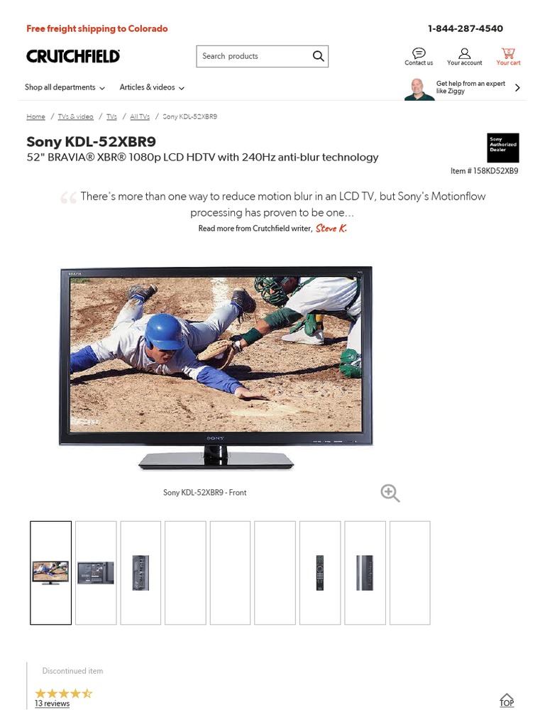 Sony KDL-52XBR9 52 - BRAVIA® XBR® 1080p LCD HDTV With 240Hz Anti-Blur ...