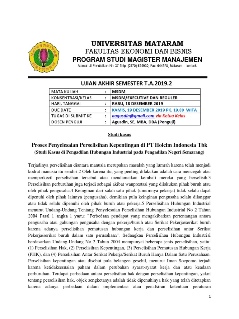 Agusdin-Soal Studi Kasus UAS MSDM | PDF