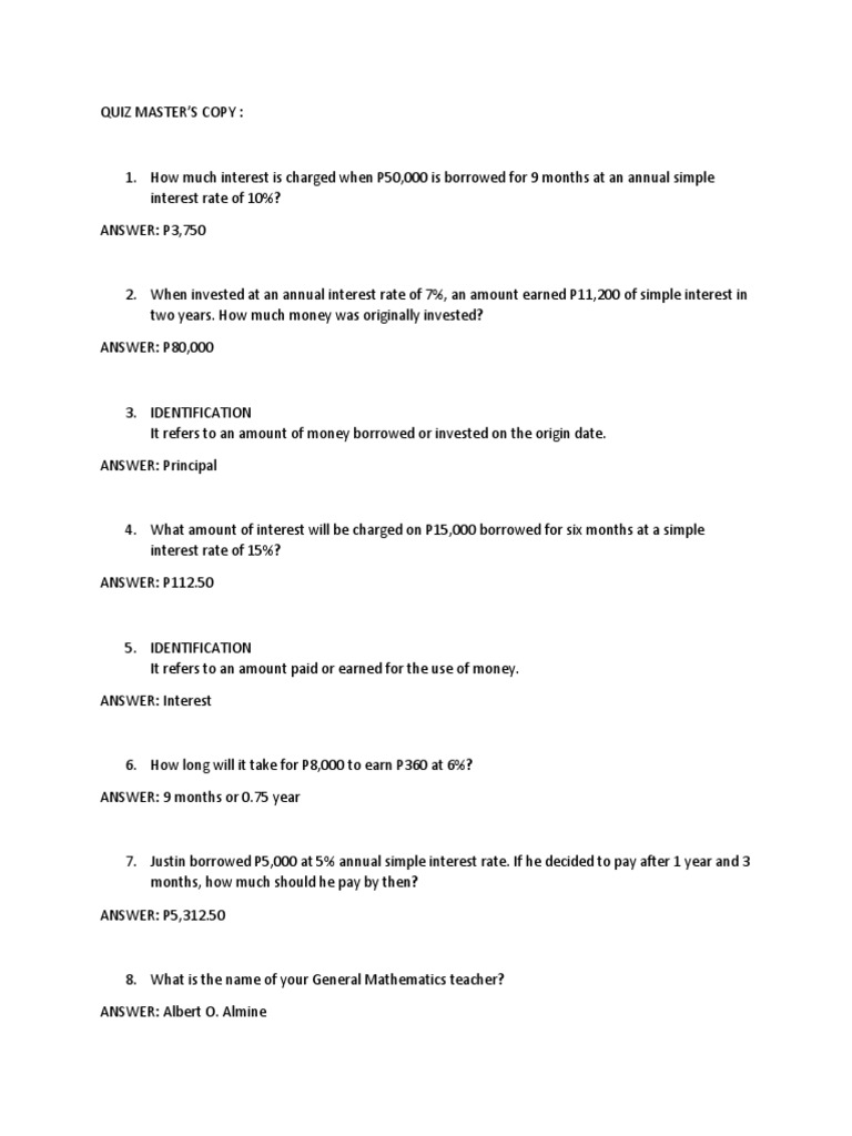 Quiz Masters Copy of General Math Quiz Bee | PDF | Career & Growth ...