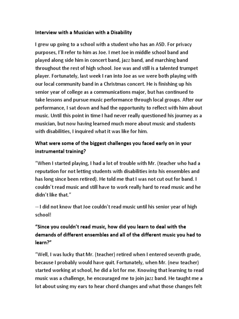 Musician's Journey with ASD | PDF | Entertainment (General) | Jazz Music