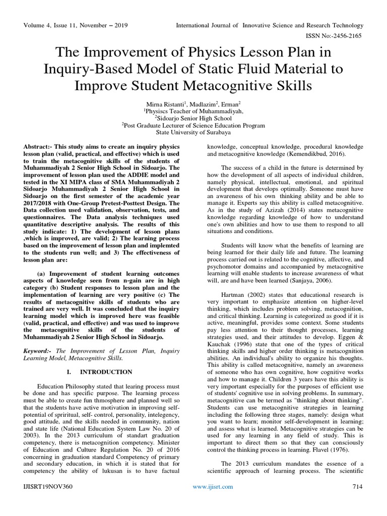 The Improvement of Physics Lesson Plan in Inquiry-Based Model of Static ...