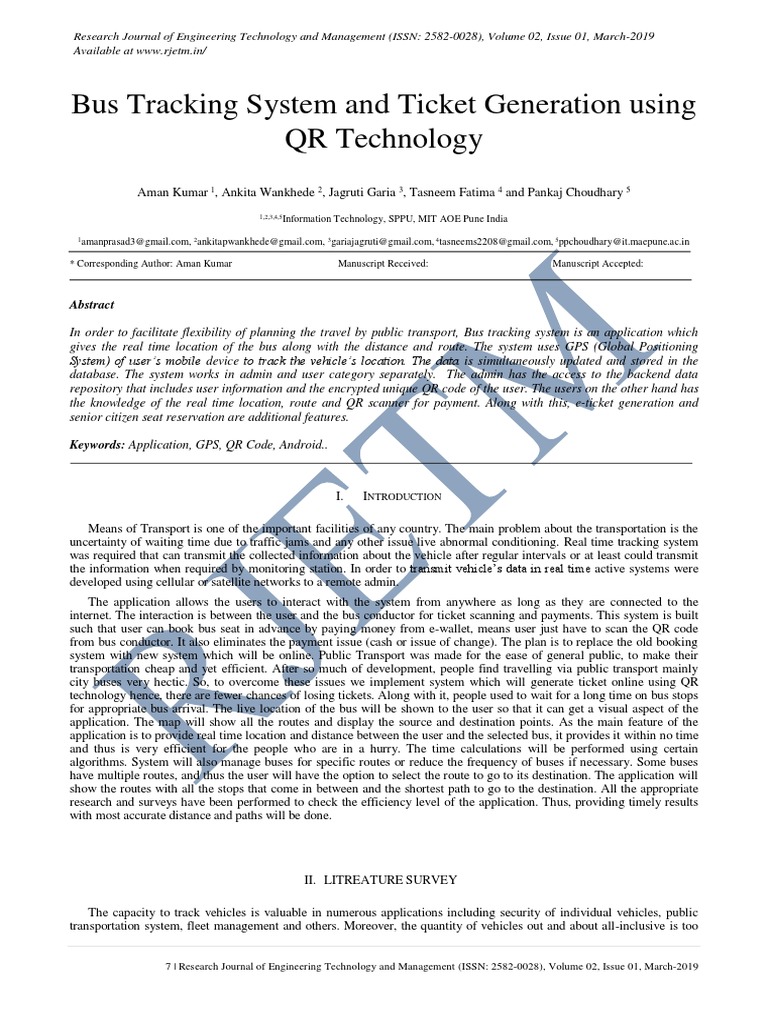 Bus Tracking System and Ticket Generation Using QR Technology PDF | PDF ...