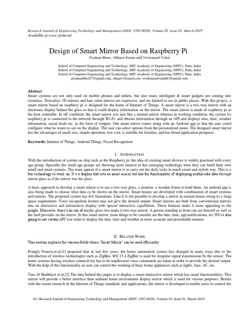 Design of Smart Mirror Based On Raspberry Pi PDF | Download Free PDF ...