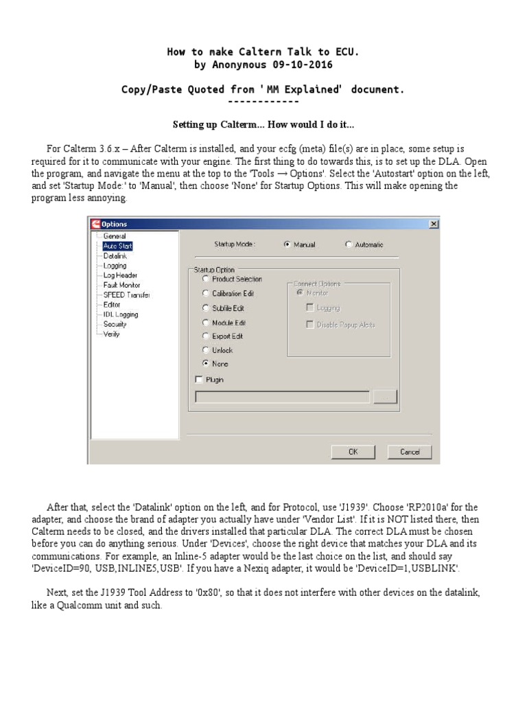 How To Set Calterm For Talk To ECU | PDF