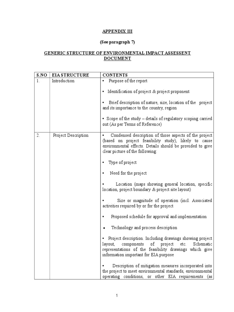 Generic Structure of Environmental Impact Assessment Documen | PDF ...