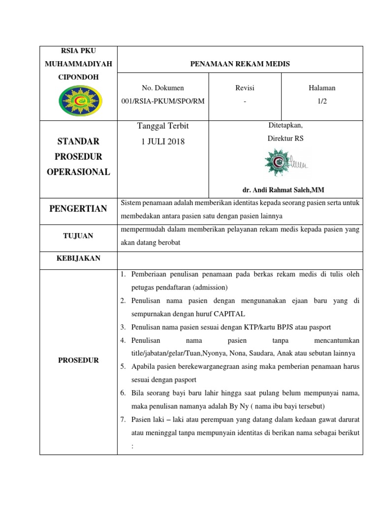 sop rekam medis