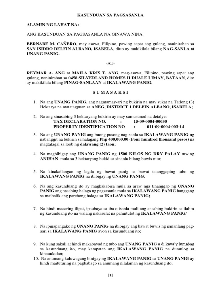 Kasunduan Sa Pagsasanla | PDF
