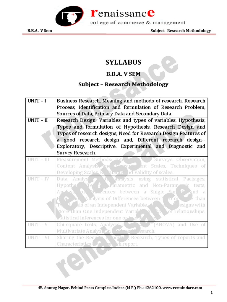 BBA V Research Methodology PDF | Download Free PDF | Research Design ...