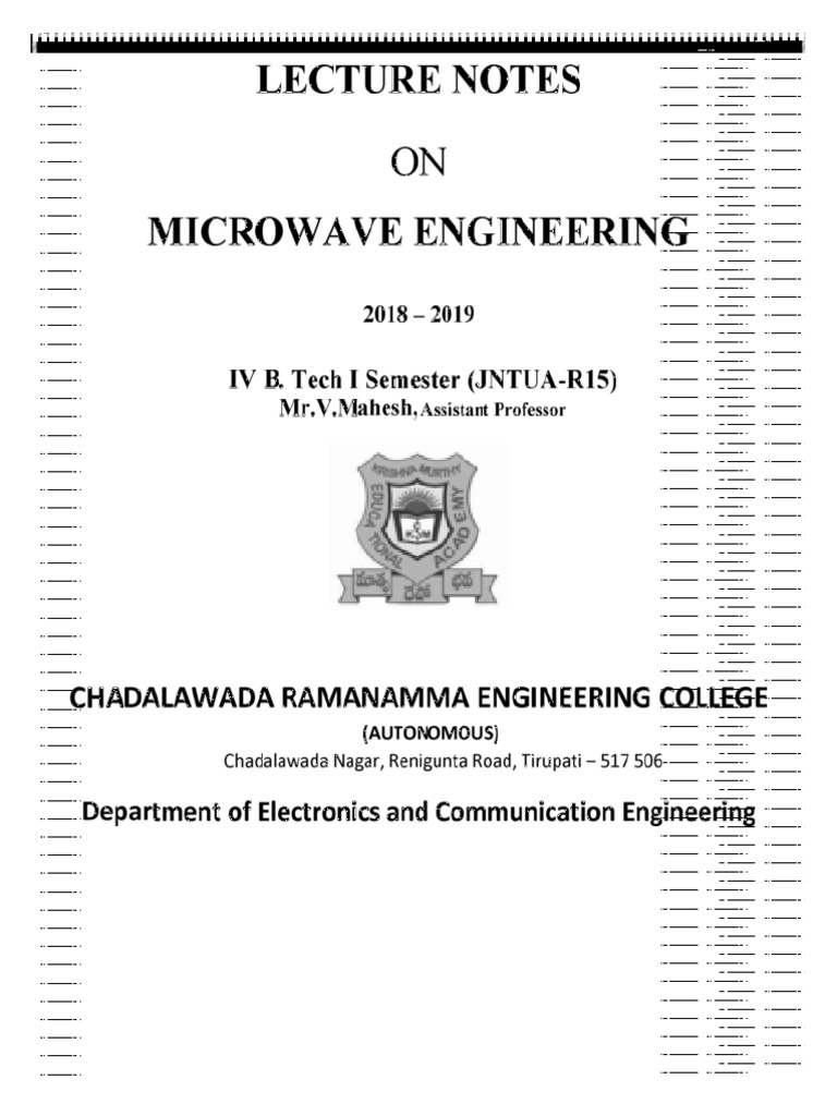 Microwave Engineering Lecture Notes | PDF
