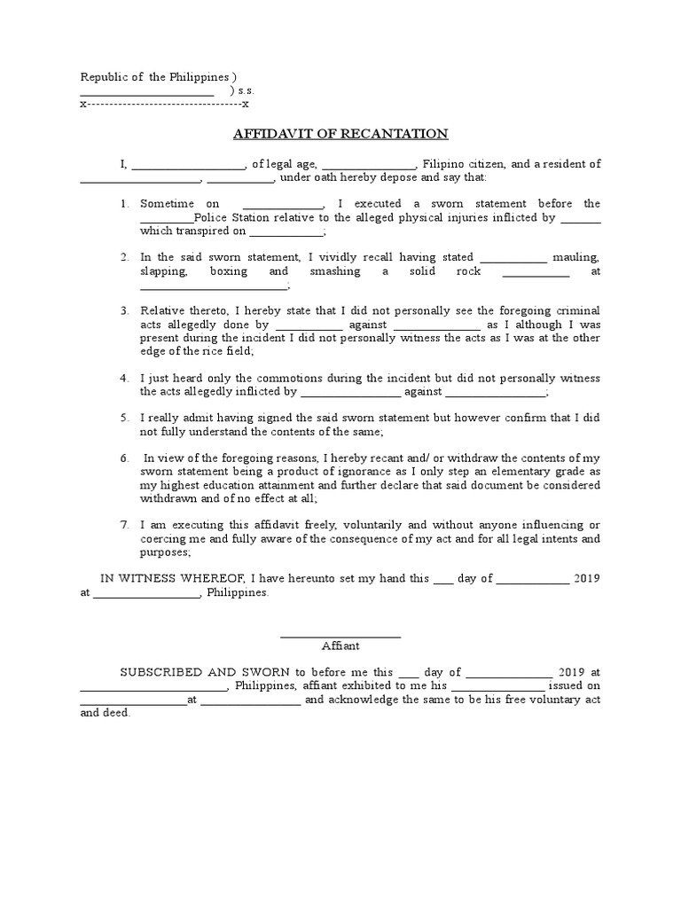 Affidavit of Recantation | PDF | Law