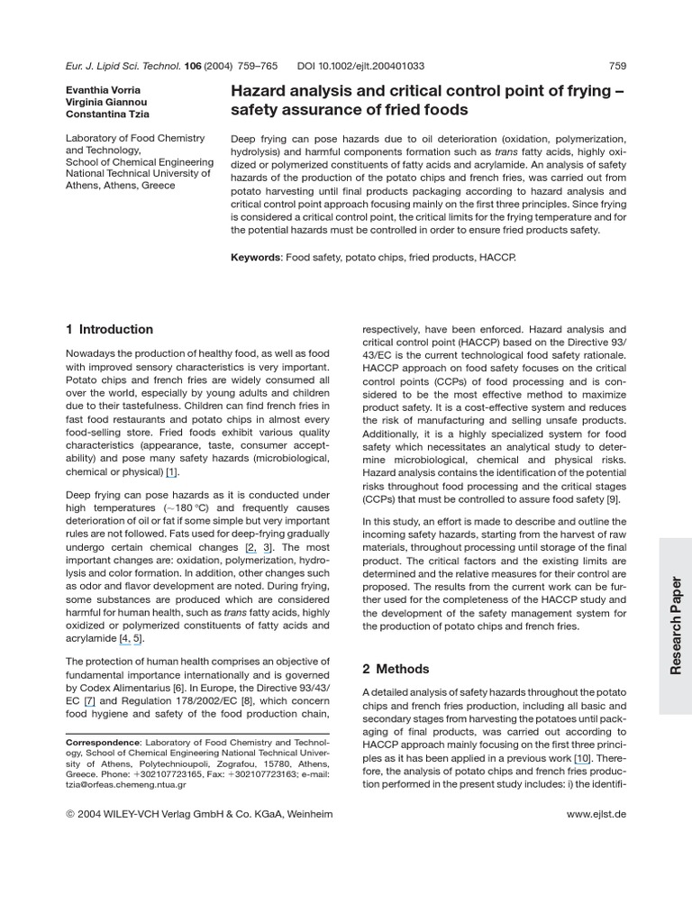HACCP of Fried Foods | PDF | Trans Fat | French Fries