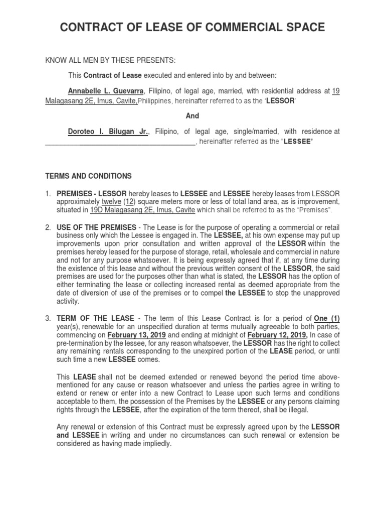 Contract of Lease of Commercial Space | PDF | Lease | Virtue