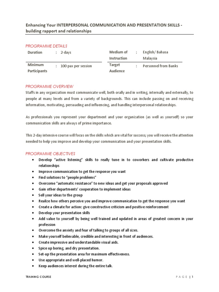Sample Training Course Outline | PDF | Nonverbal Communication ...