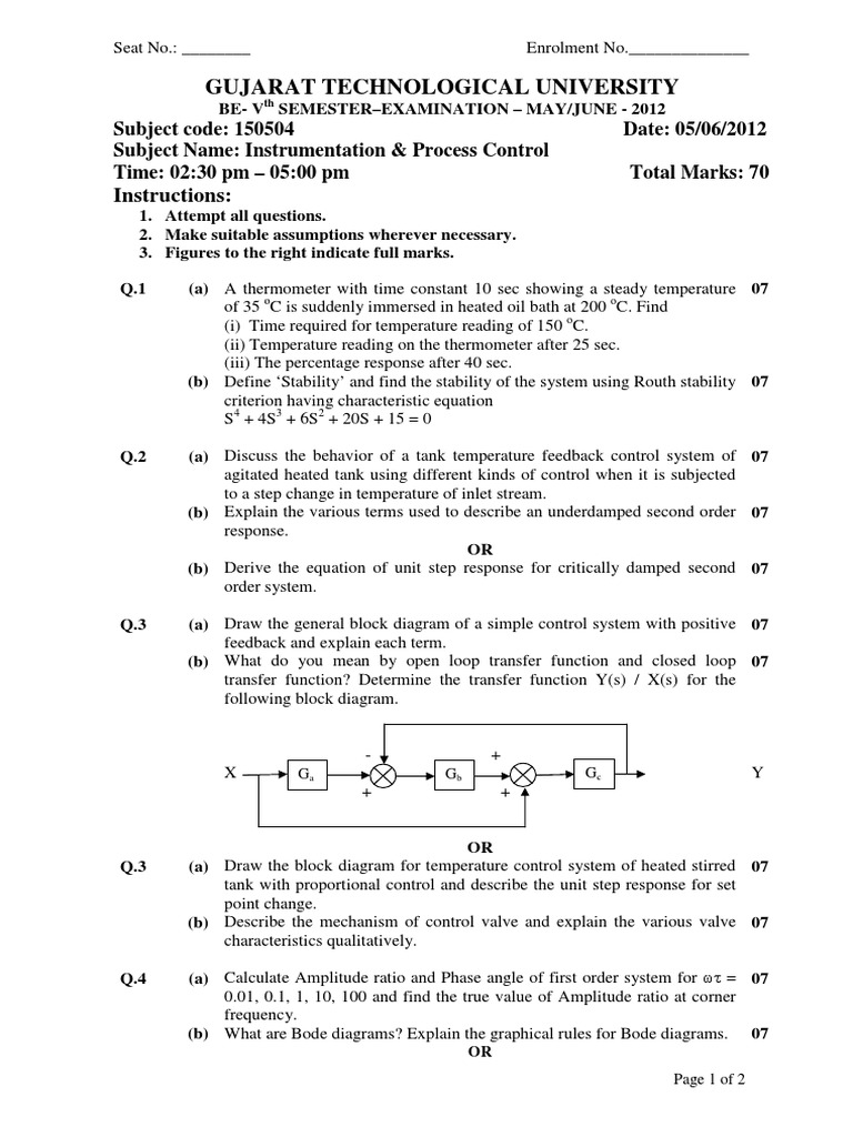 Question Paper of PDC | PDF | Control System | Temperature