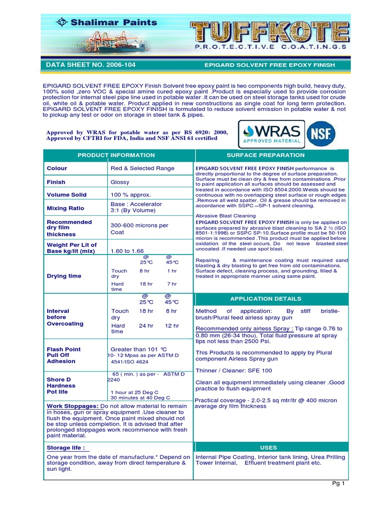 NSF 61 Paint | PDF | Paint | Epoxy