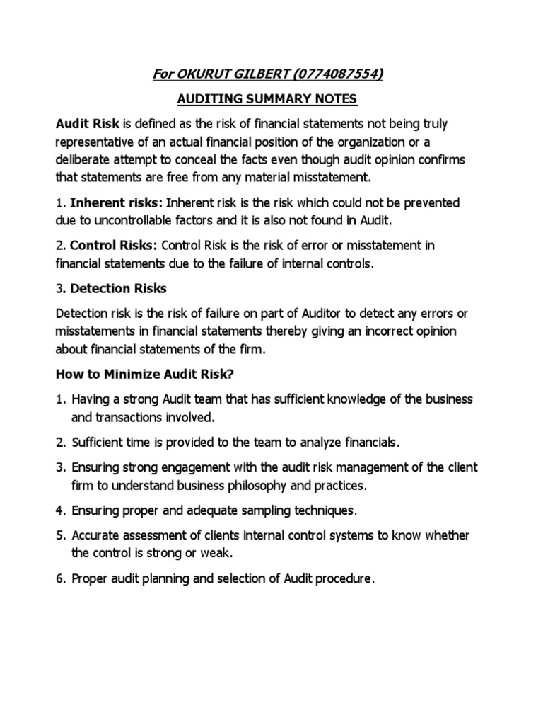 Auditing Summary Notes | PDF | Financial Audit | Auditor's Report