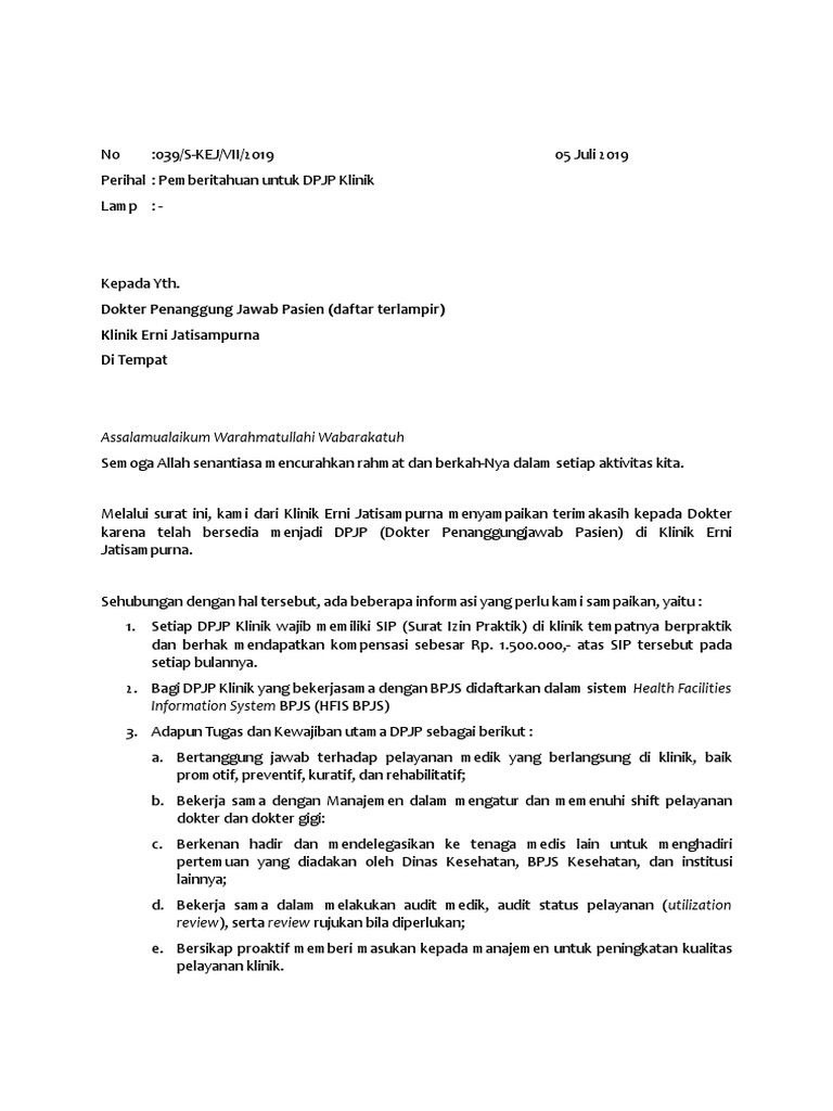 Surat DPJP Klinik | PDF | Kesehatan Holistik