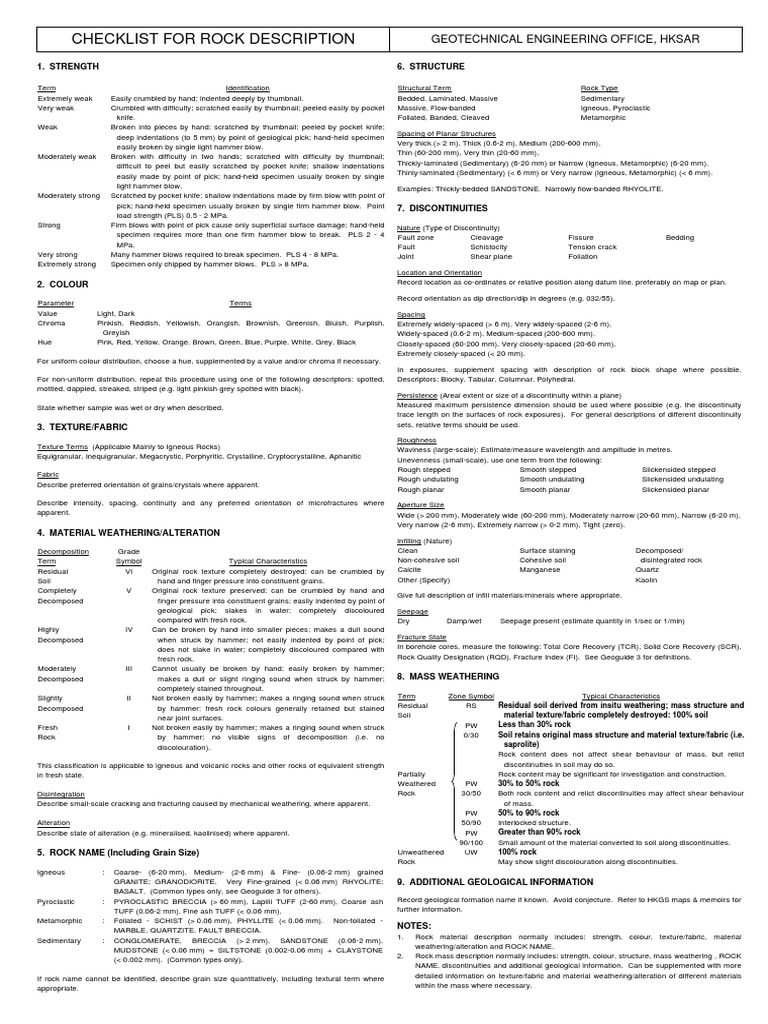 Check List For Rock Description | PDF | Rock (Geology) | Sand