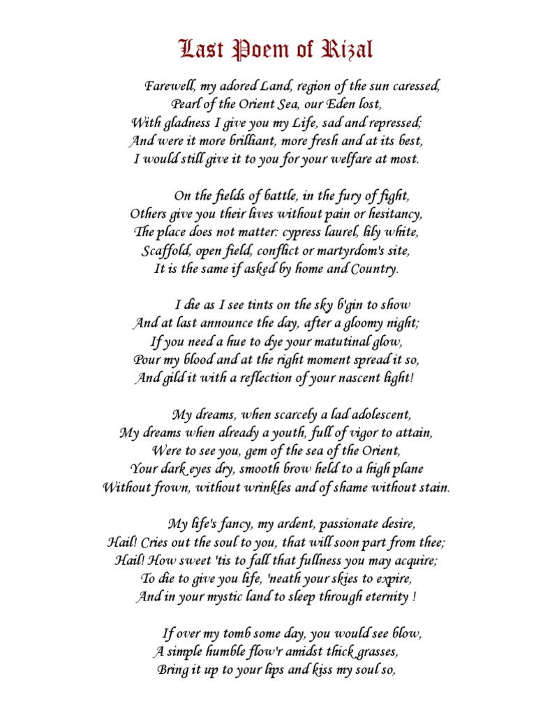 Rizal's Last Poem: A Farewell to Home | PDF | Nature