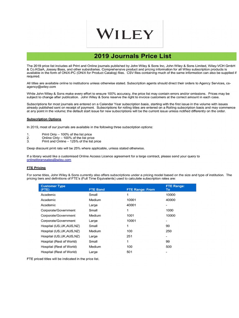 Wiley-Blackwell Journals Price List | PDF | Science