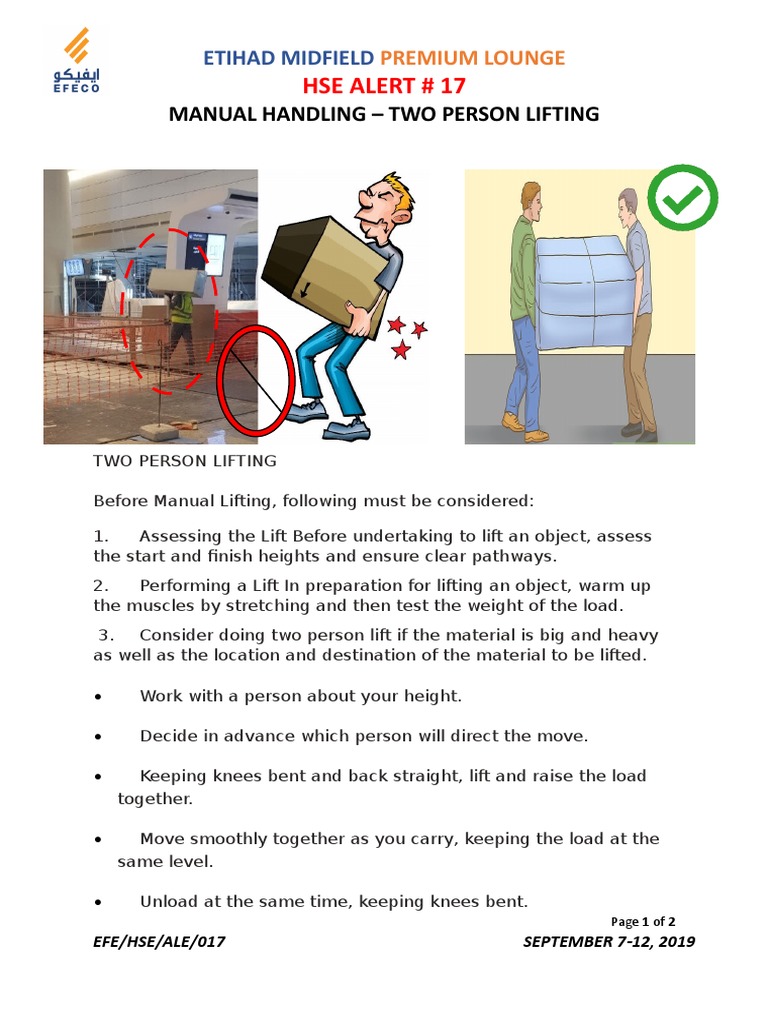 HSE ALERT NO. 17-Two Person Lifting | PDF