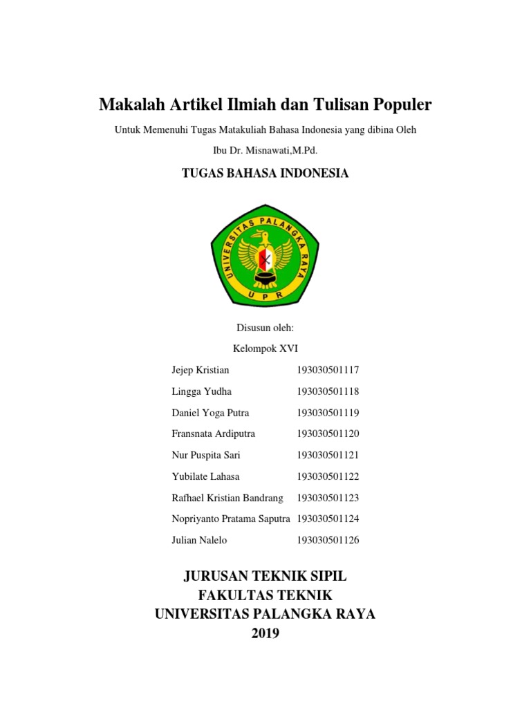Makalah Tentang Artikel Ilmiah Dan Tulisan Populer | PDF