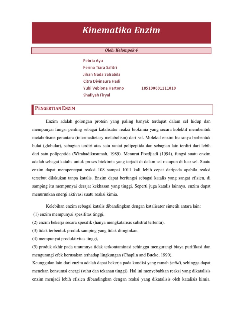 Makalah Kinematika Enzim | PDF