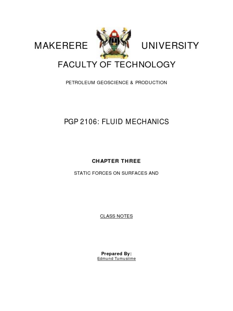 Fluid Mechanics Chapter Three Pdf Pressure Force