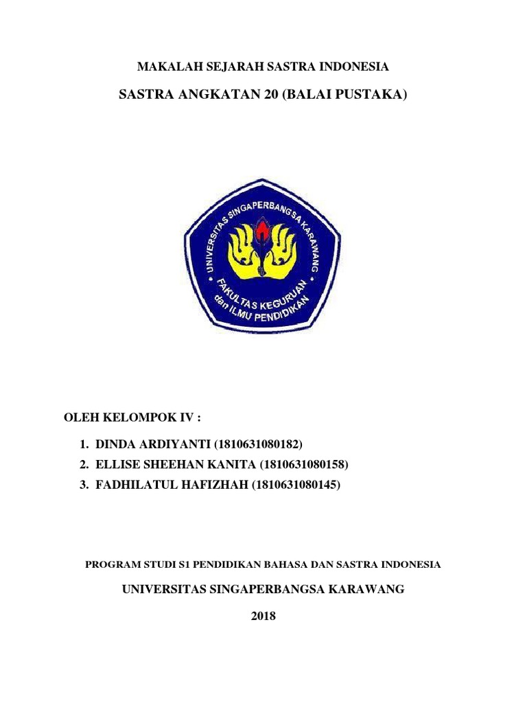 Sejarah Sastra Angkatan 20 Balai Pustaka | PDF | Sejarah | Klasik